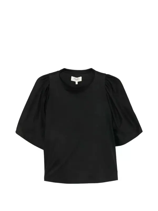 PSOPHIA Ruffled Cape-sleeve Cotton T-shirt - Black