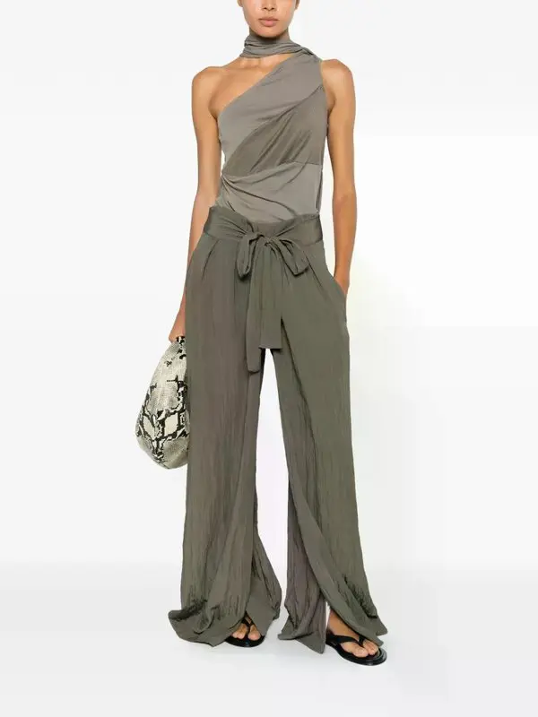 PSOPHIA Tie-waist Palazzo Pants With Crinkled Texture