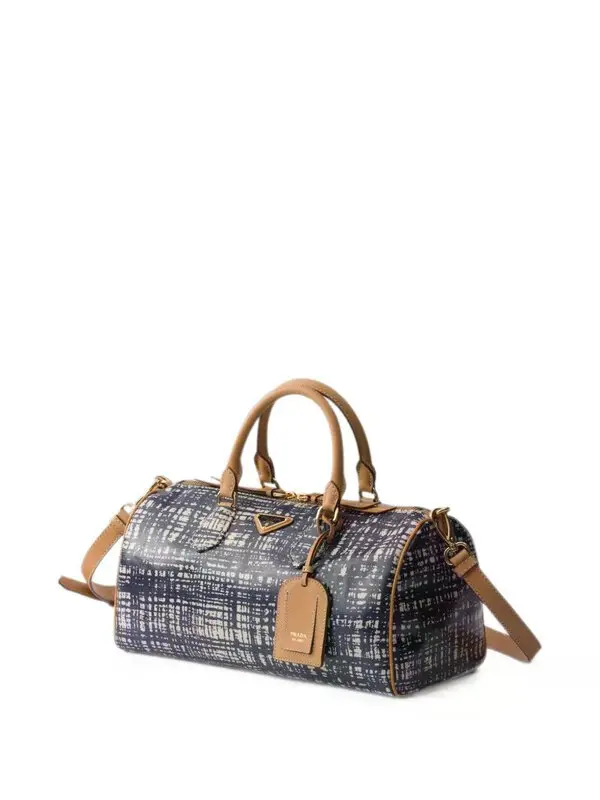 Prada Medium Linen Blend And Leather Top-handle Bag