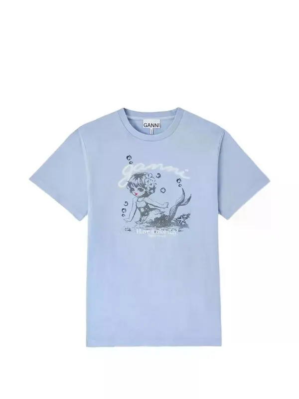 GANNI Mermaid Print T-shirt - Blue