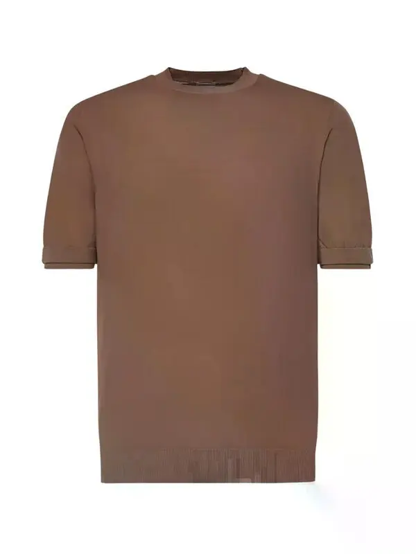Eleventy Short-sleeve Ribbed-trim Top - Brown