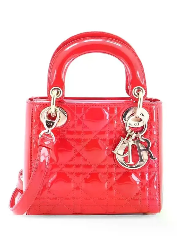 Dior Lady Bag Cannage Quilt Patent Mini Satchel - Red