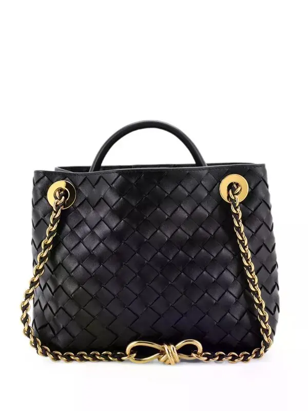 Bottega Veneta Andiamo Chain Top Handle Bag Intrecciato Nappa Small Satchel - Black