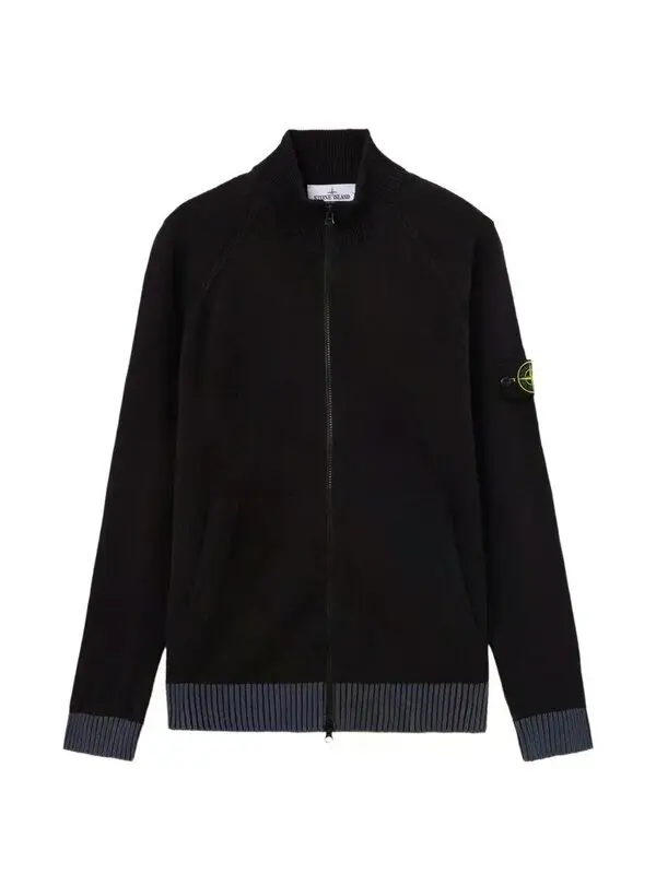 Stone Island Logo-patch Zip-up Sweater - Black