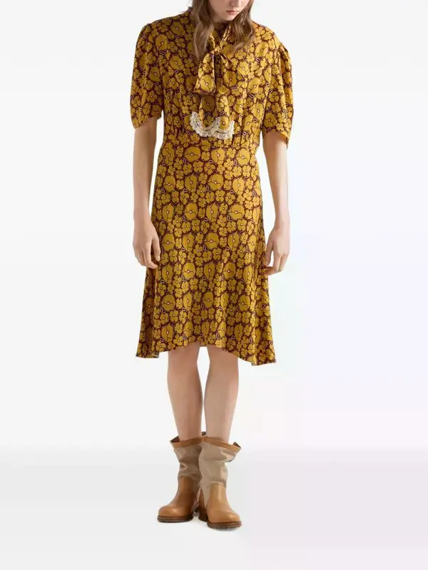 Prada Embroidered Floral Print Sablé Dress