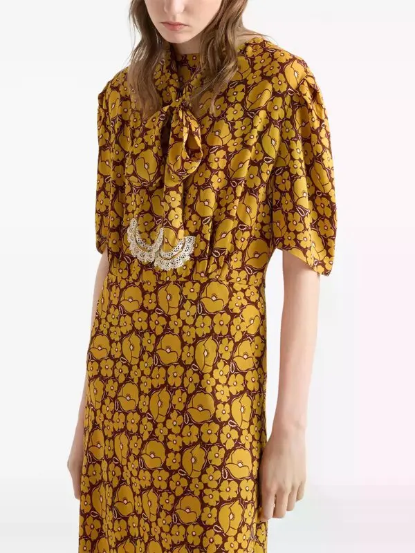 Prada Embroidered Floral Print Sablé Dress