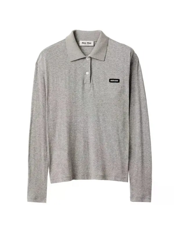 Miu Miu Ribbed Jersey Polo Shirt - Grey