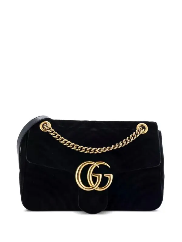 Gucci Gg Marmont Matelassé Velvet Shoulder Bag - Black