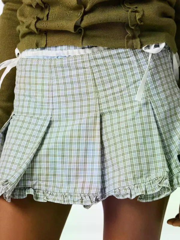 Miu Miu Pleated Check Miniskirt