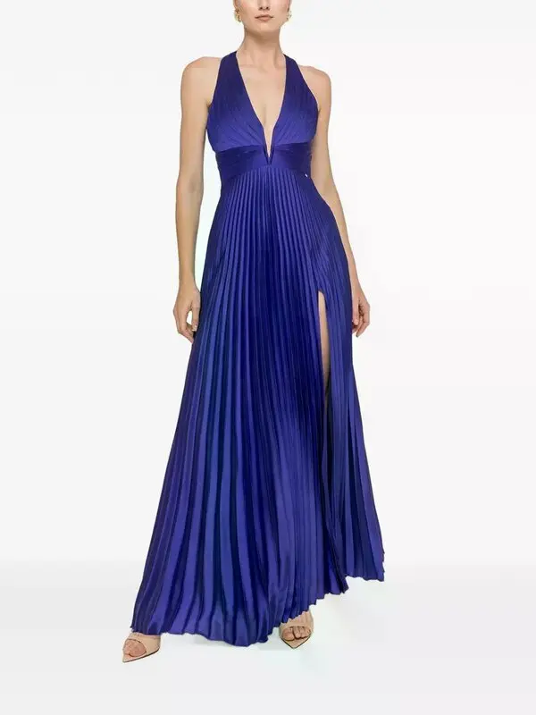NISSA Pleated Satin Maxi Dress