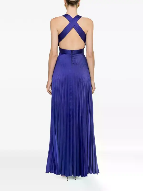 NISSA Pleated Satin Maxi Dress