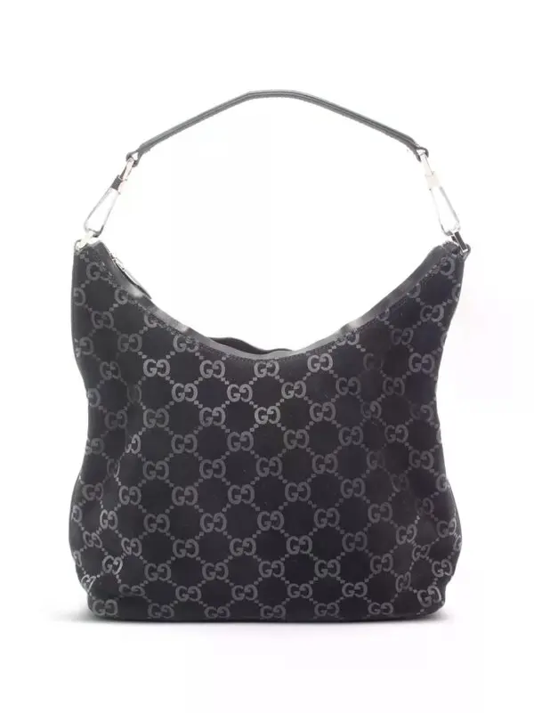 Gucci 2000s Gg Pattern Suede Shoulder Bag
