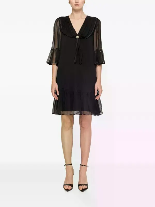 NISSA Silk Midi Dress With Draped V-neckline