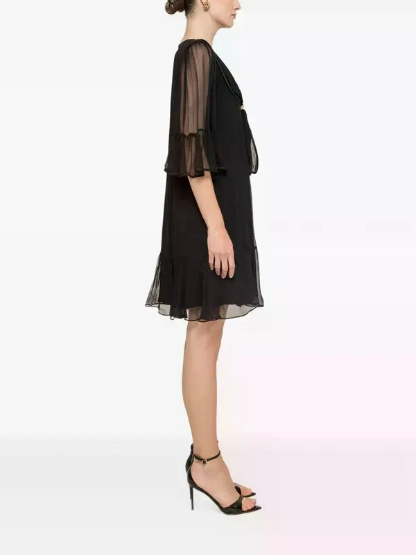 NISSA Silk Midi Dress With Draped V-neckline