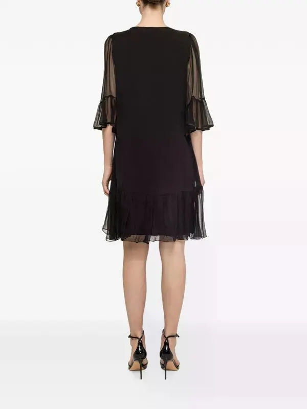 NISSA Silk Midi Dress With Draped V-neckline