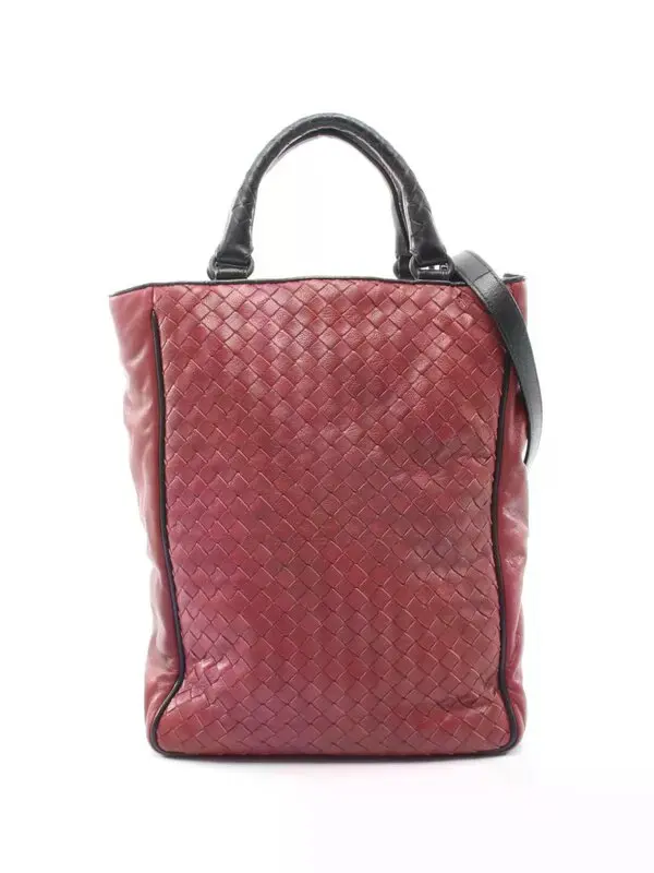 Bottega Veneta Bordeaux Leather Intrecciato Tote Bag - Red