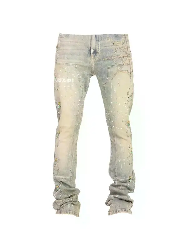 GUAPI Rhinestone Embellished Distressed Jeans