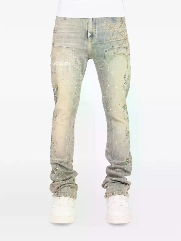 GUAPI Rhinestone Embellished Distressed Jeans