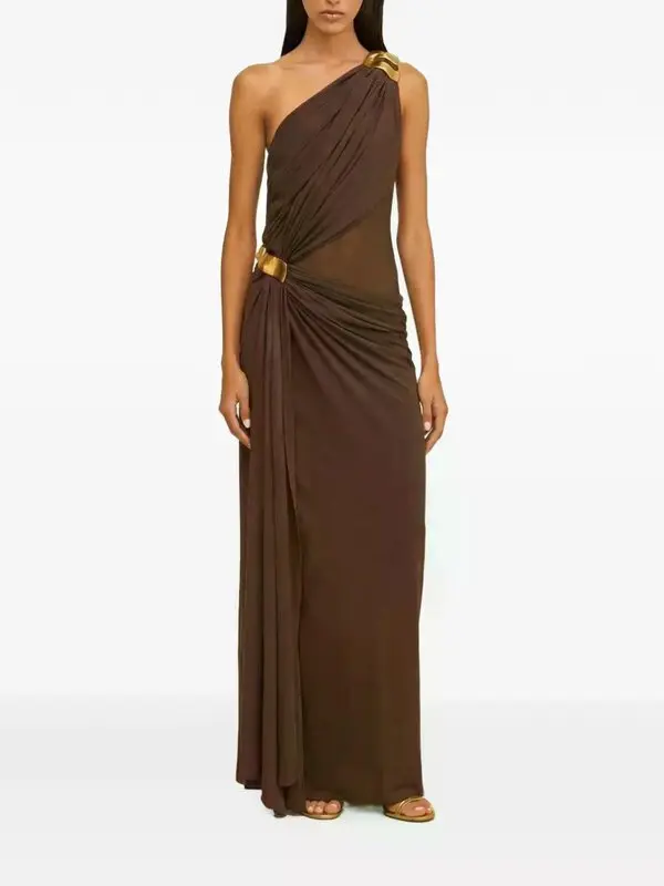 Cult Gaia Genista Asymmetric Gathered Dress - Brown