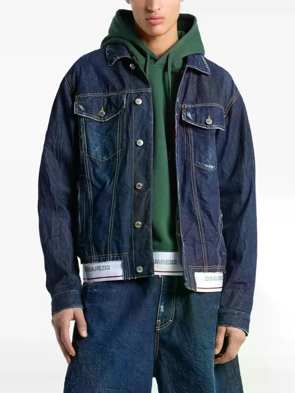 Dsquared2 Distressed Logo-trim Denim Jacket
