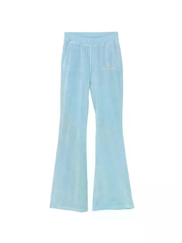 SPORTY & RICH Juicy Couture Rhinestone Embellished Velour Track Pants - Blue