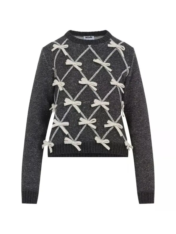 Moschino Argyle Bow-embellished Wool Sweater - Grey