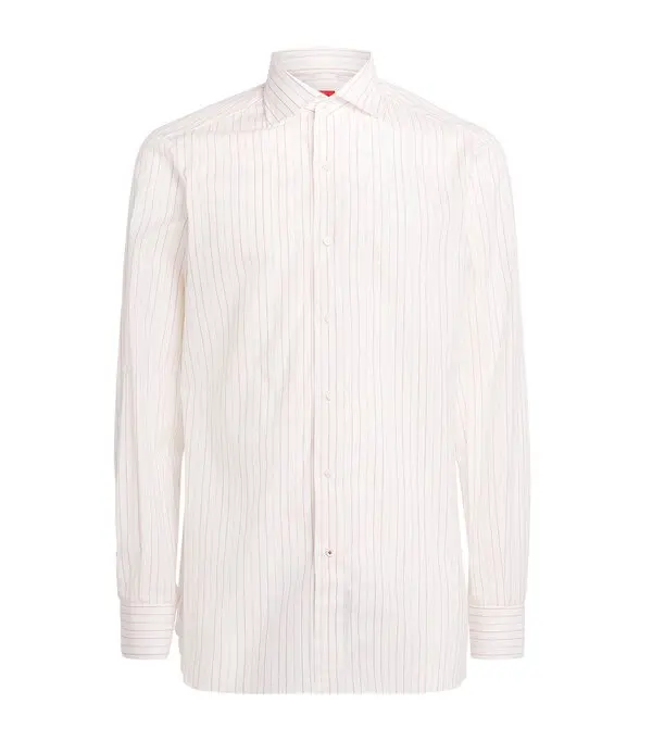 Isaia Cotton Stripe Mix Shirt - Red