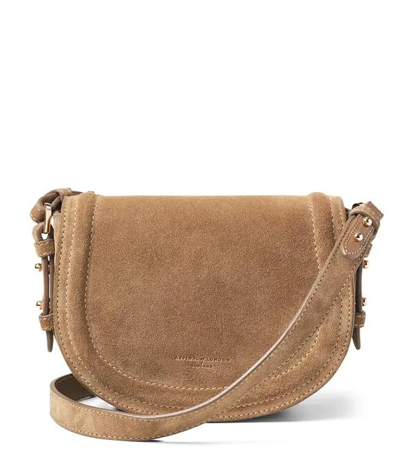 ASPINAL OF LONDON Suede Stella Cross-body Satchel - Brown