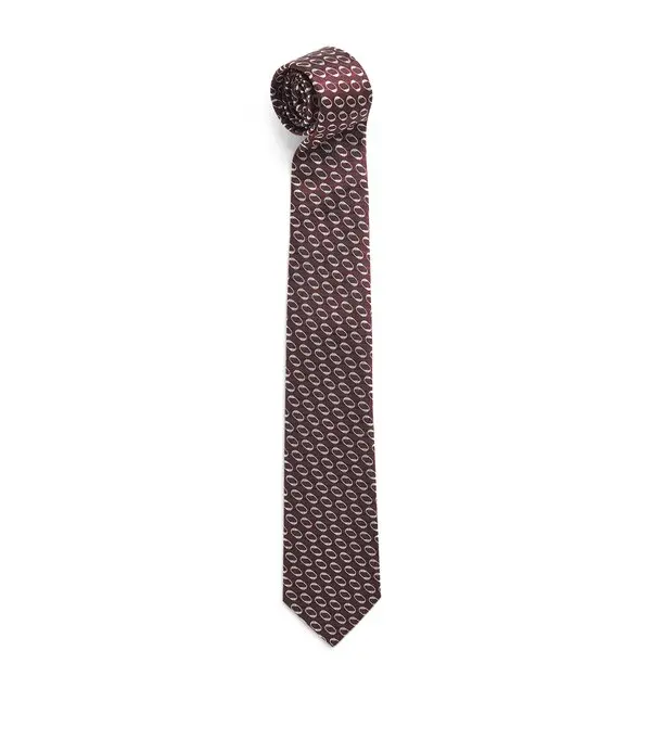Isaia Silk Geometric Jacquard Tie - Red
