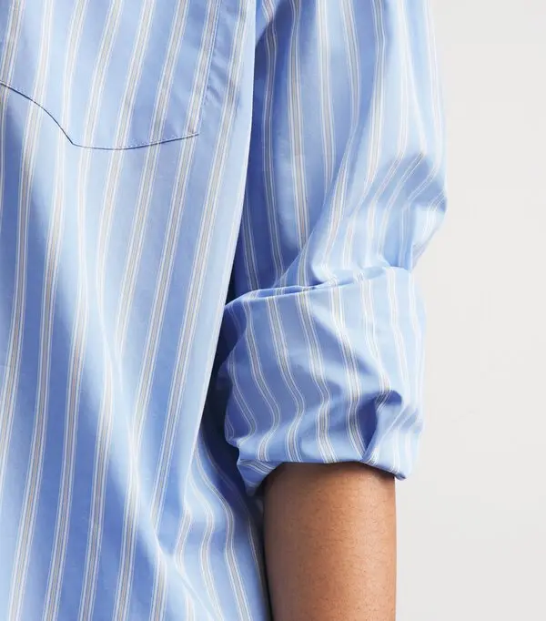 Hunza G Cotton Stripe Button-up Shirt With Embroidered Monogram