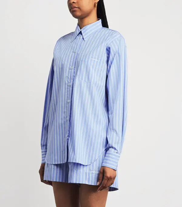 Hunza G Cotton Stripe Button-up Shirt With Embroidered Monogram