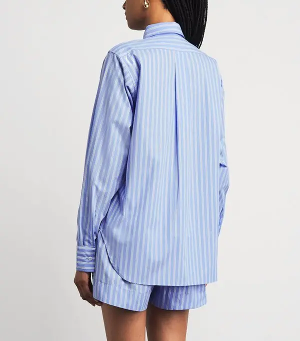 Hunza G Cotton Stripe Button-up Shirt With Embroidered Monogram