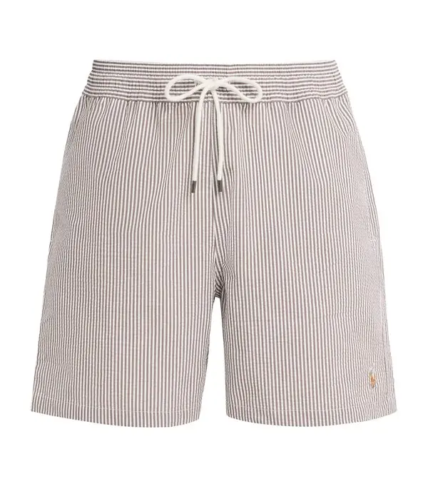 Polo Ralph Lauren Seersucker Traveller Swim Shorts With Stripes - Brown