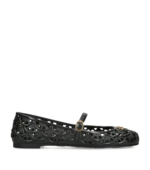 Valentino Garavani Ondette Ballet Flats With Scalloped Perforations - Black