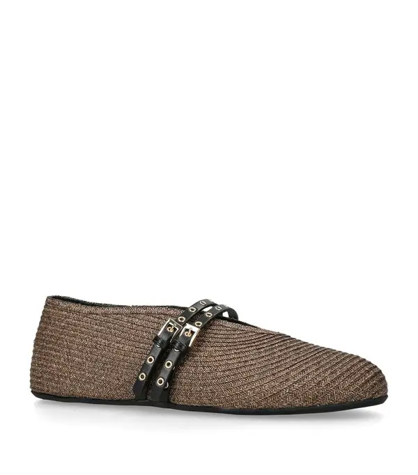Alaïa Raffia-leather Ballet Flats
