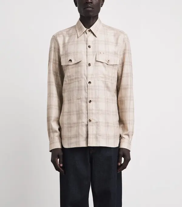 Isaia Cashmere-linen Check Overshirt