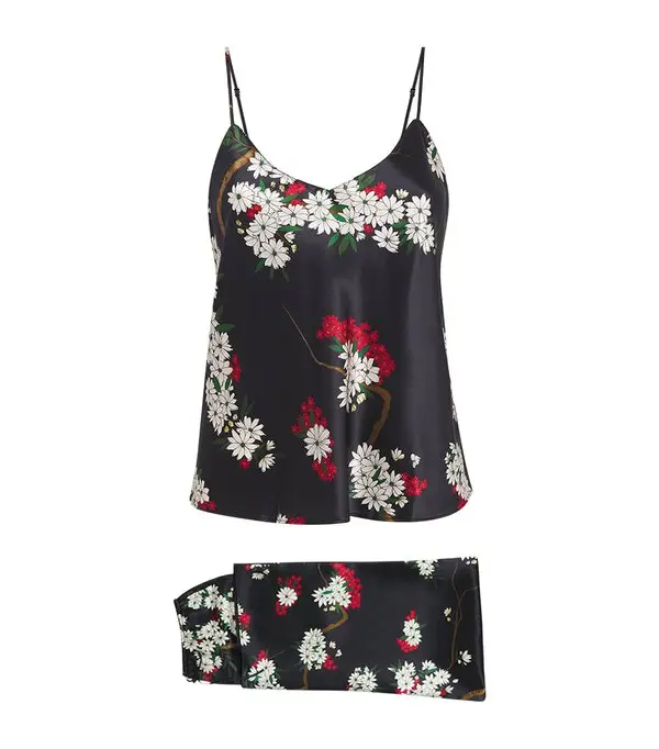 Olivia Von Halle Silk Floral Bliss Pyjama Set - Black