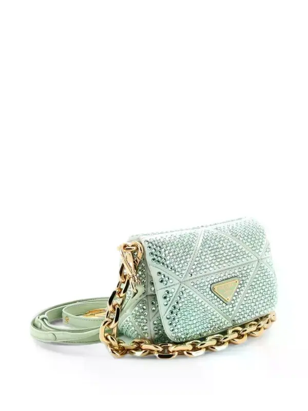 Prada Crystal Embellished Quilted Satin Shoulder Bag