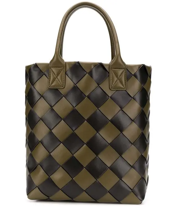 Bottega Veneta Military Green Woven Handbag - Black