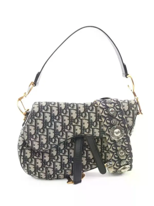 Dior Off-white Oblique Canvas Saddle Shoulder Bag - Blue