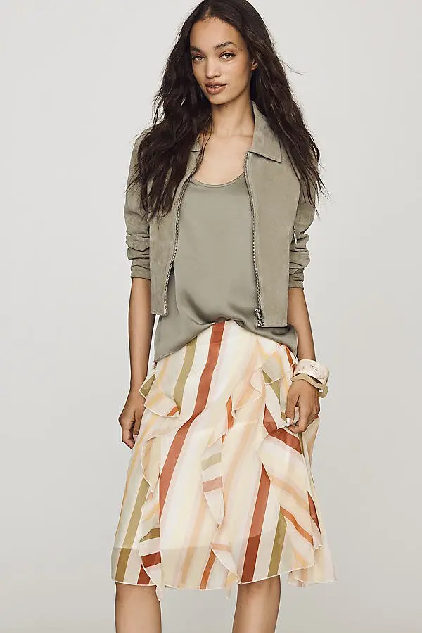 CUBIC Asymmetric Ruffle Midi Skirt - Neutral Pattern