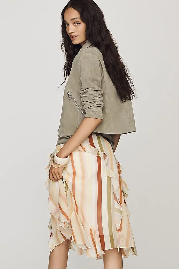 CUBIC Asymmetric Ruffle Midi Skirt