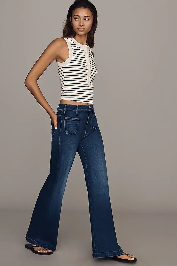 MOTHER High Rise Wide Leg Jeans With Patch Pockets