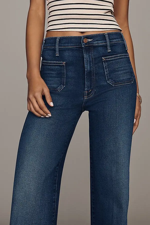 MOTHER High Rise Wide Leg Jeans With Patch Pockets