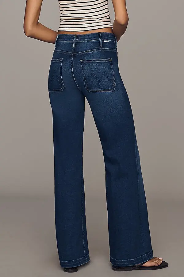 MOTHER High Rise Wide Leg Jeans With Patch Pockets