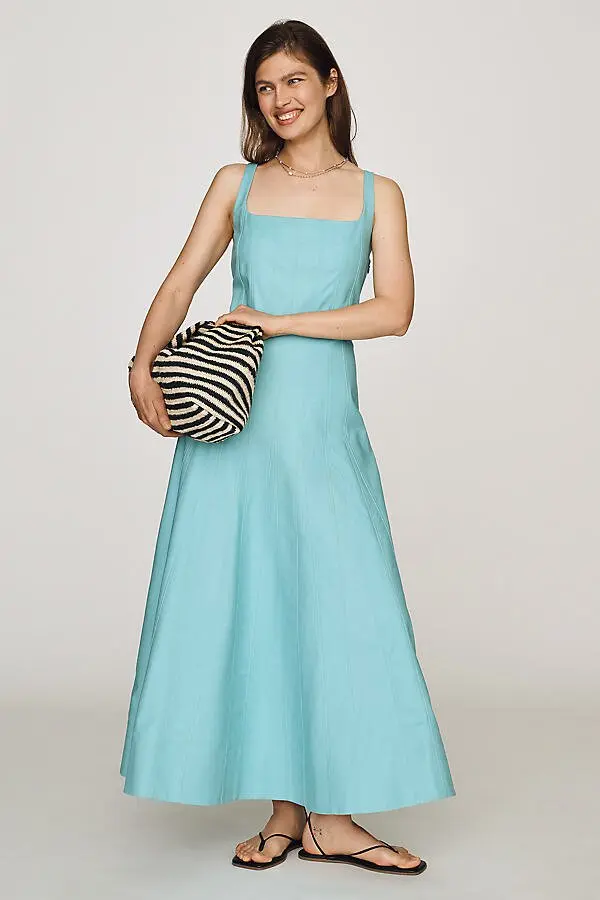 ALIGNE Fernanda Square-neck Midi Dress - Blue