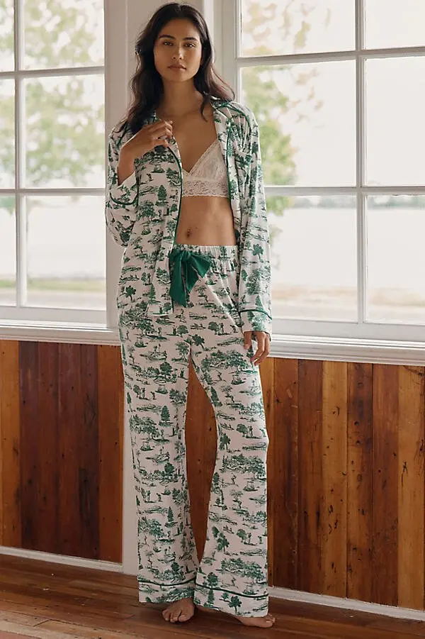 Beach Riot Livy Pajama Set - Green Pattern