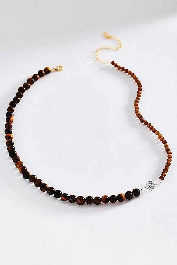 Anthropologie Crystal Beaded Necklace - Brown