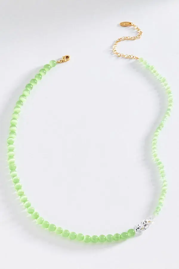 Anthropologie Crystal Beaded Necklace - Mint