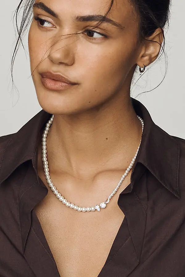 Anthropologie Crystal Beaded Necklace - Neutral